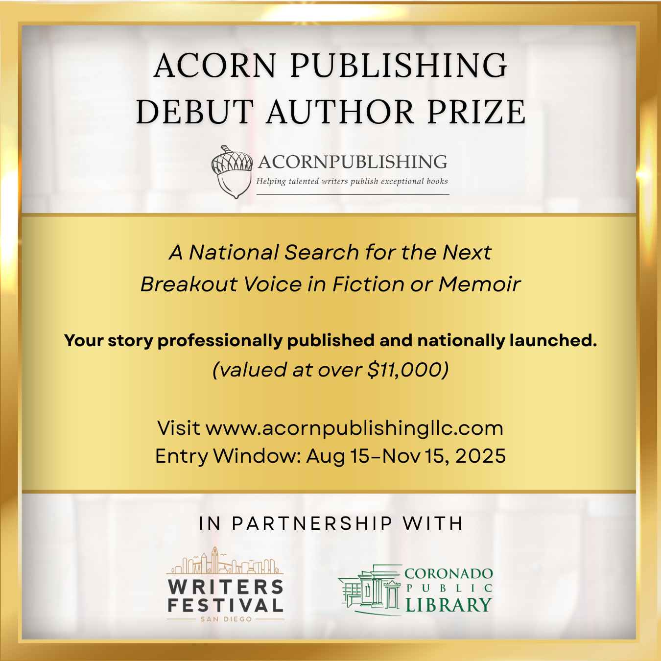 Acorn Publishing launches search for next breakout author with San Diego Writers Festival ...