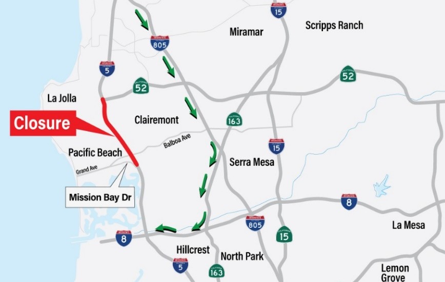 I-5 south to close near Pacific Beach in first of multiple weekend repairs